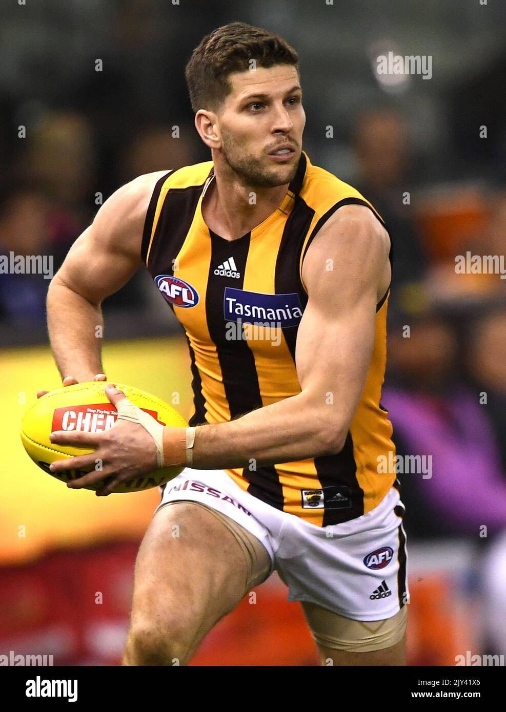 Luke Breust of the Hawks is seen in action during the Round 20 AFL ...