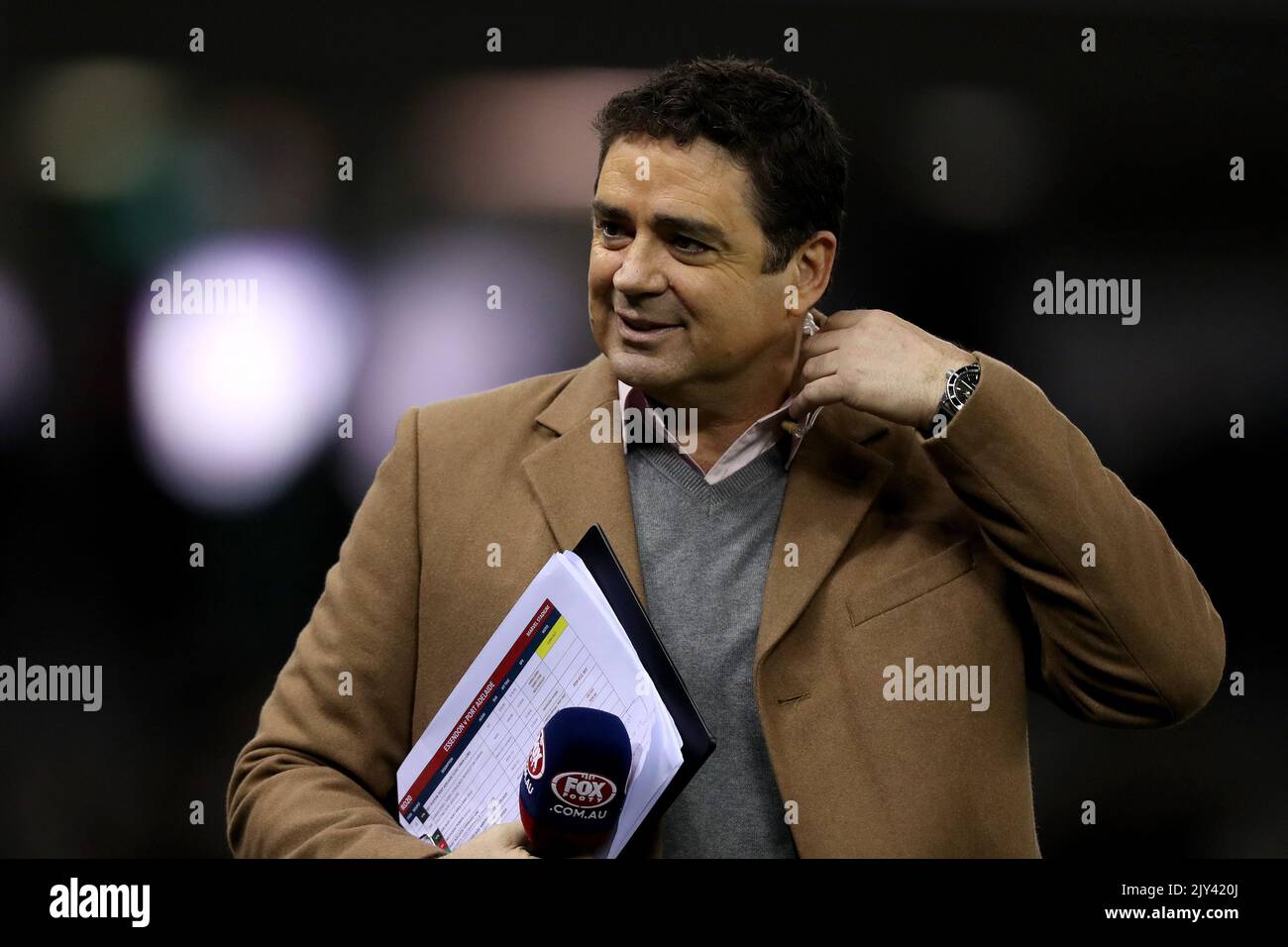 Fox broadcaster Garry Lyon during the Round 20 AFL match between the ...