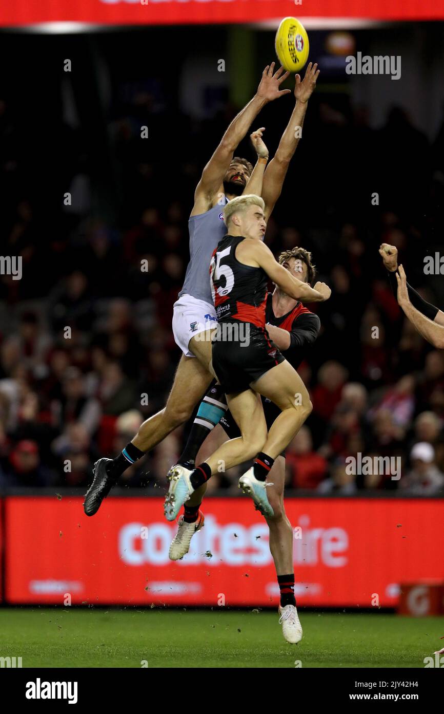 Paddy Ryder of the Power flies for a mark during the Round 20 AFL match ...