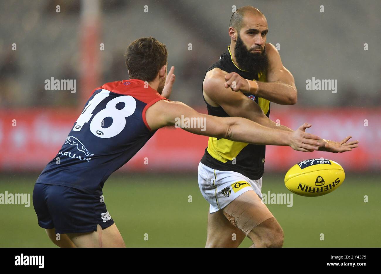 Bachar Houli of the Tigers (right) and Kyle Dunkley of the Demons ...