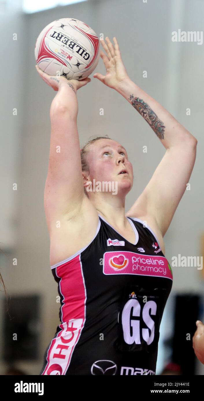 Emma Ryder of the Thunderbirds during the Round 11 Super Netball match ...