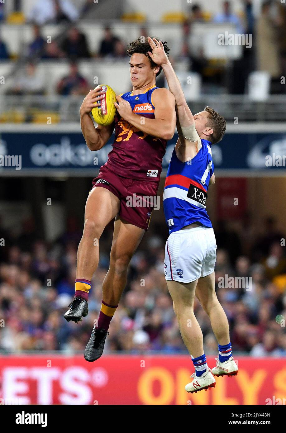 Cameron Rayner of the Lions takes a mark during the Round 20 AFL match ...