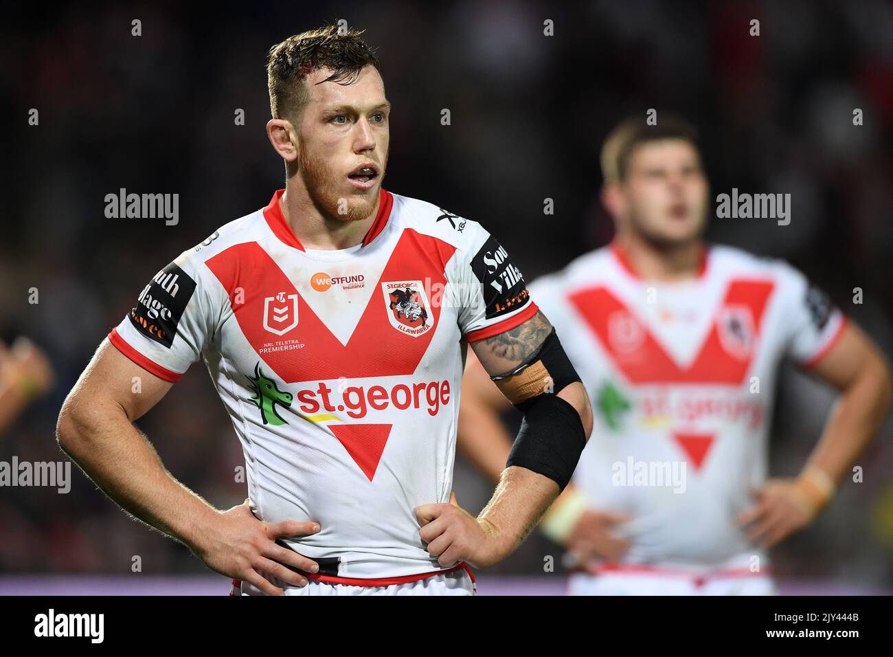 Cameron Mcinnes of the Dragons reacts during the Round 20 NRL match ...