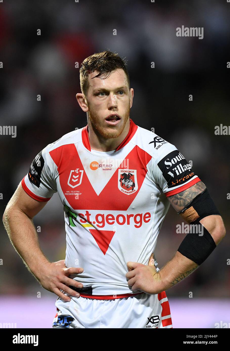 Cameron Mcinnes of the Dragons reacts during the Round 20 NRL match ...