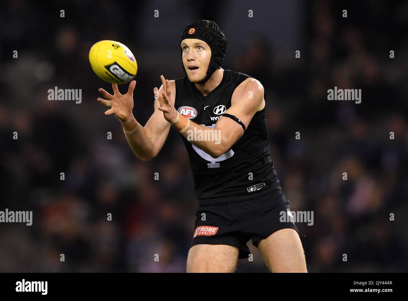 Hugh Goddard of the Blues is seen in action during the Round 20 AFL ...