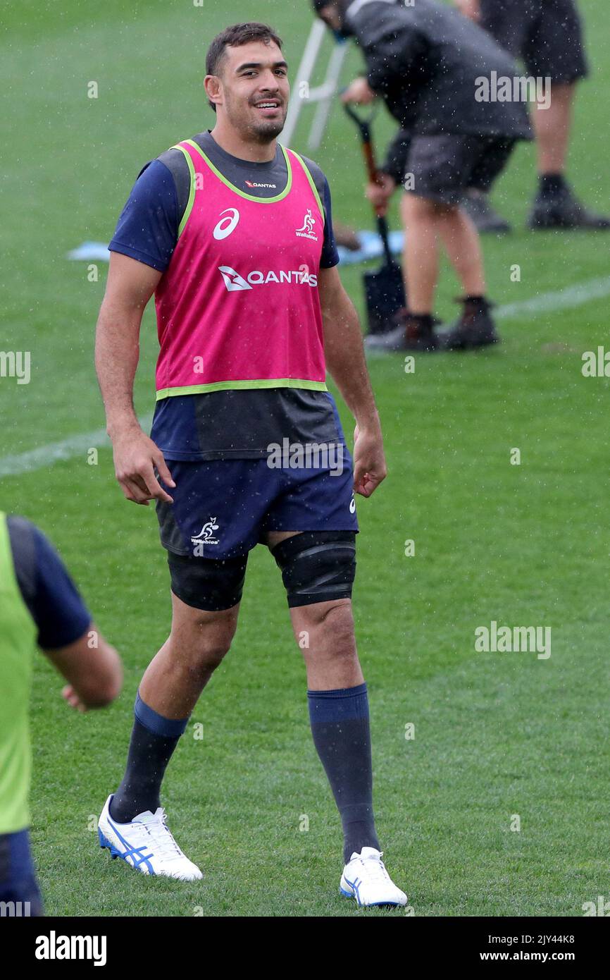 Rory Arnold is seen during an Australian Wallabies training session at ...