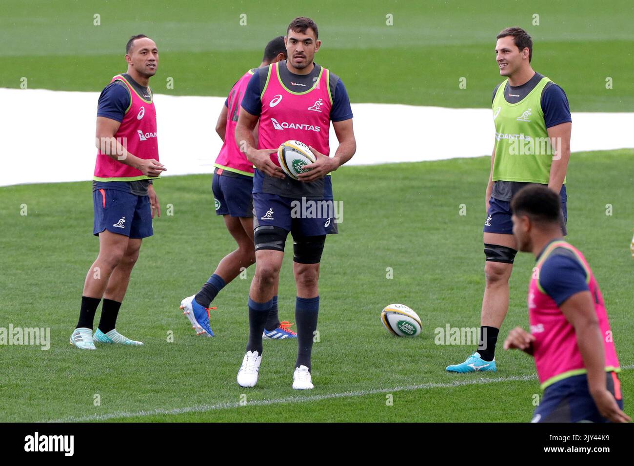 Rory Arnold (centre) is seen during an Australian Wallabies training ...