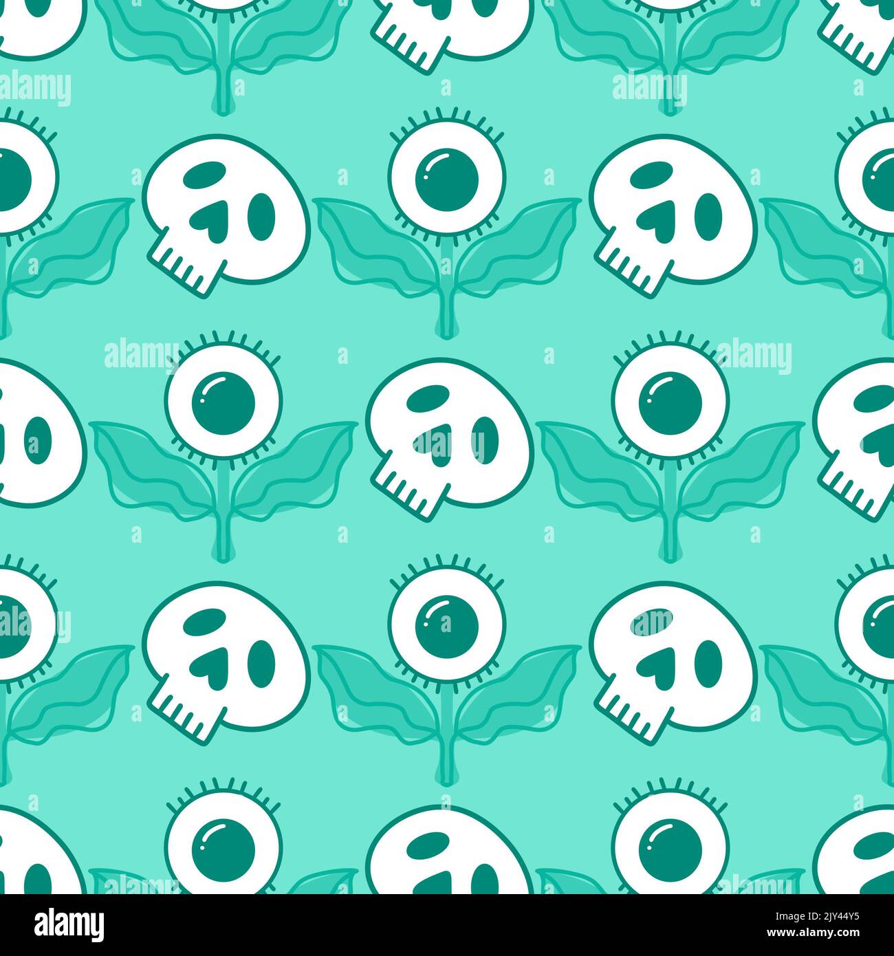 Halloween cartoon seamless skulls and eyes flower pattern for wrapping ...