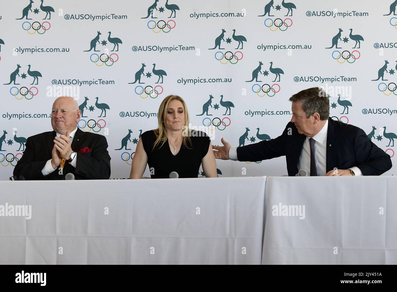 (L-R) Manager Robert Joske, Australian Olympian Sally Pearson and AOC ...