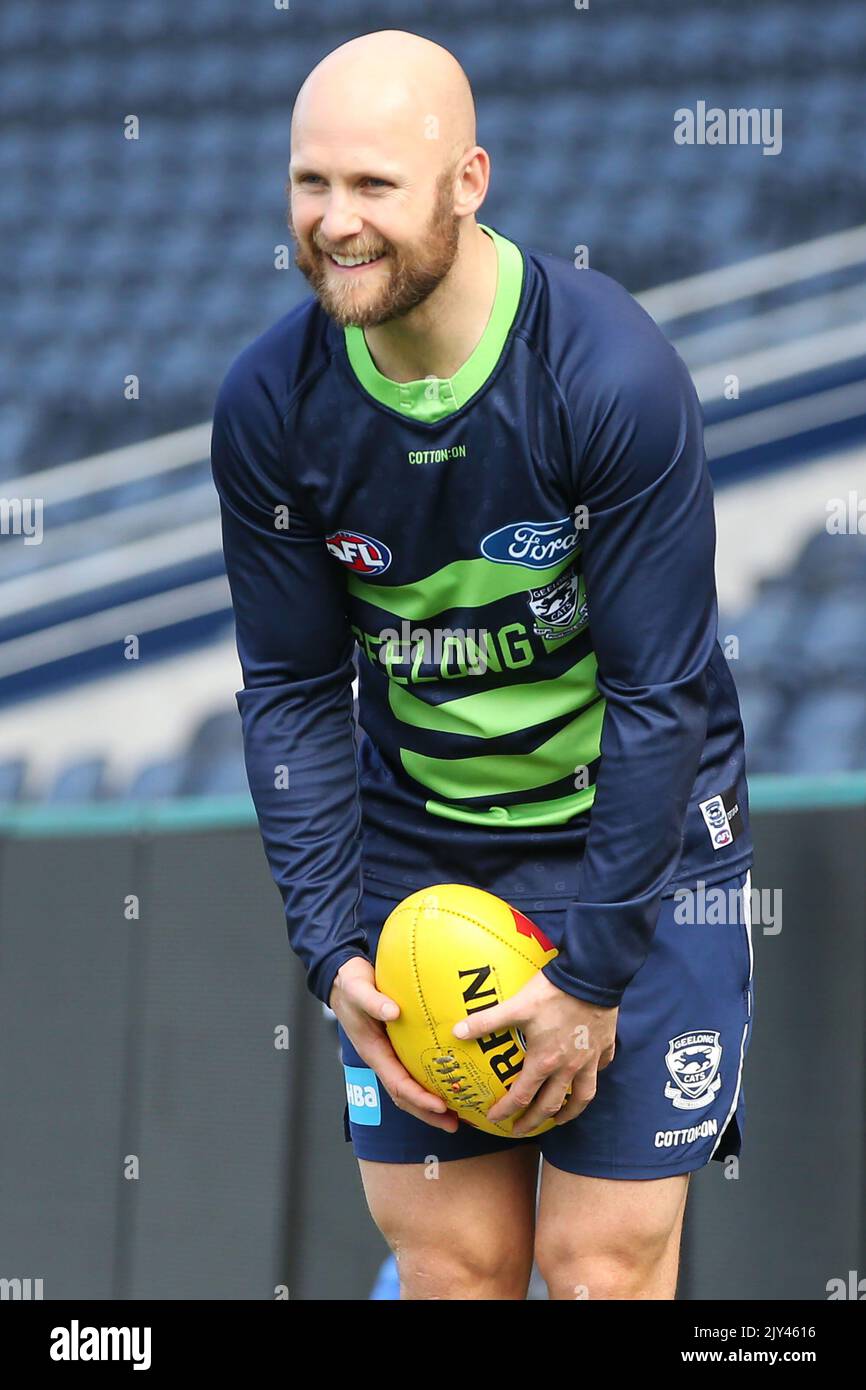 Gary Ablett of the Cats looks upfield during a Geelong Cats training ...