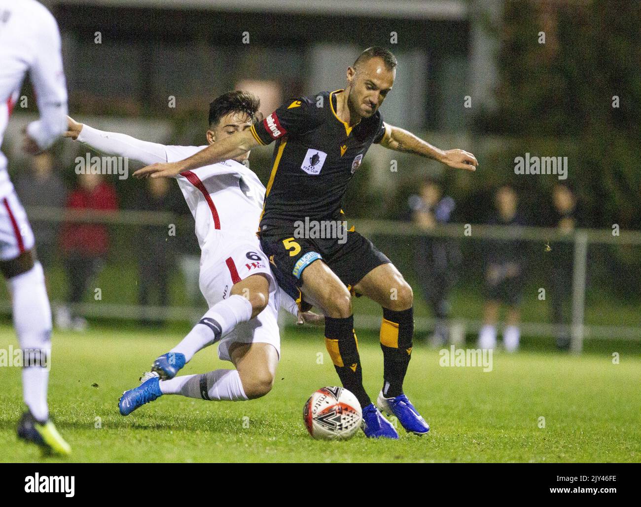 Kosta Grozos of the Wanderers and Ivan Franjic of the Glory during the ...