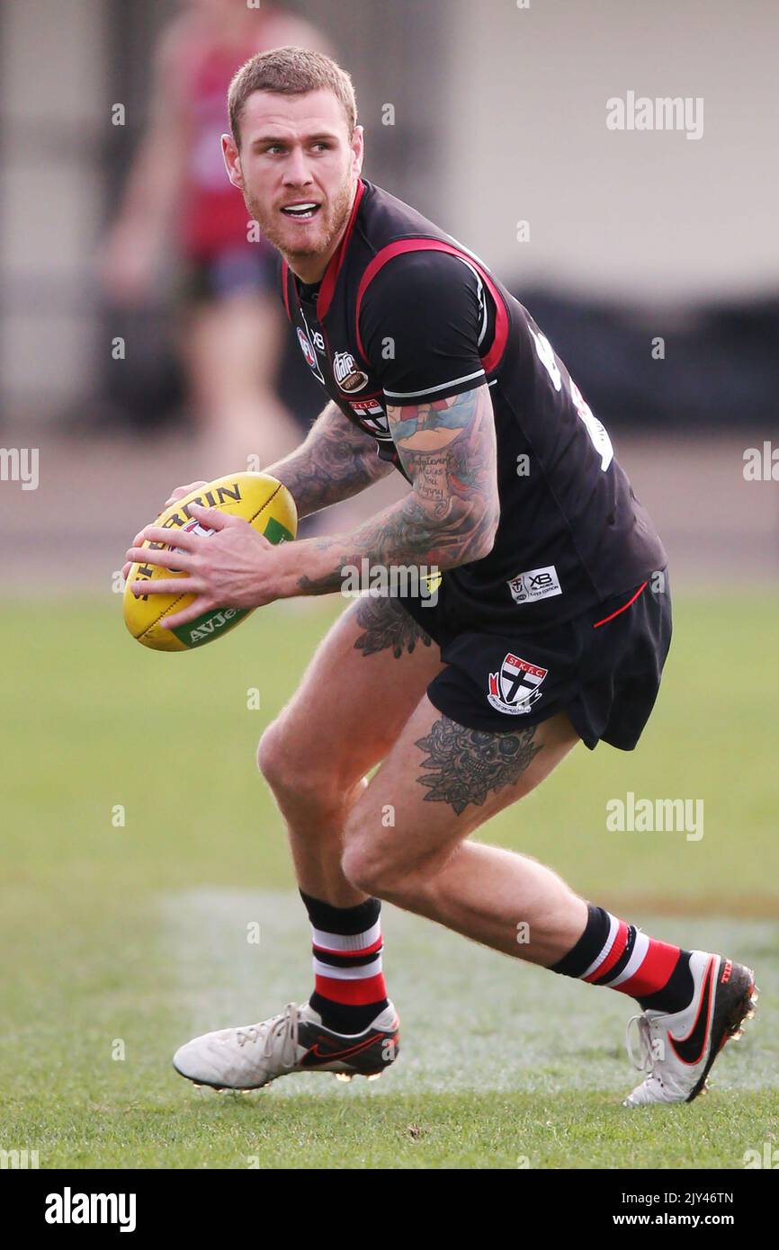 Tim Membrey of the Saints looks upfield during a St Kilda Saints ...