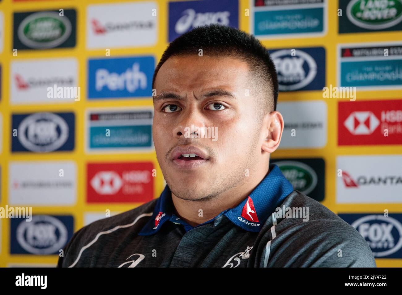 Allan Alaalatoa is seen during a Wallabies press conference in Perth ...