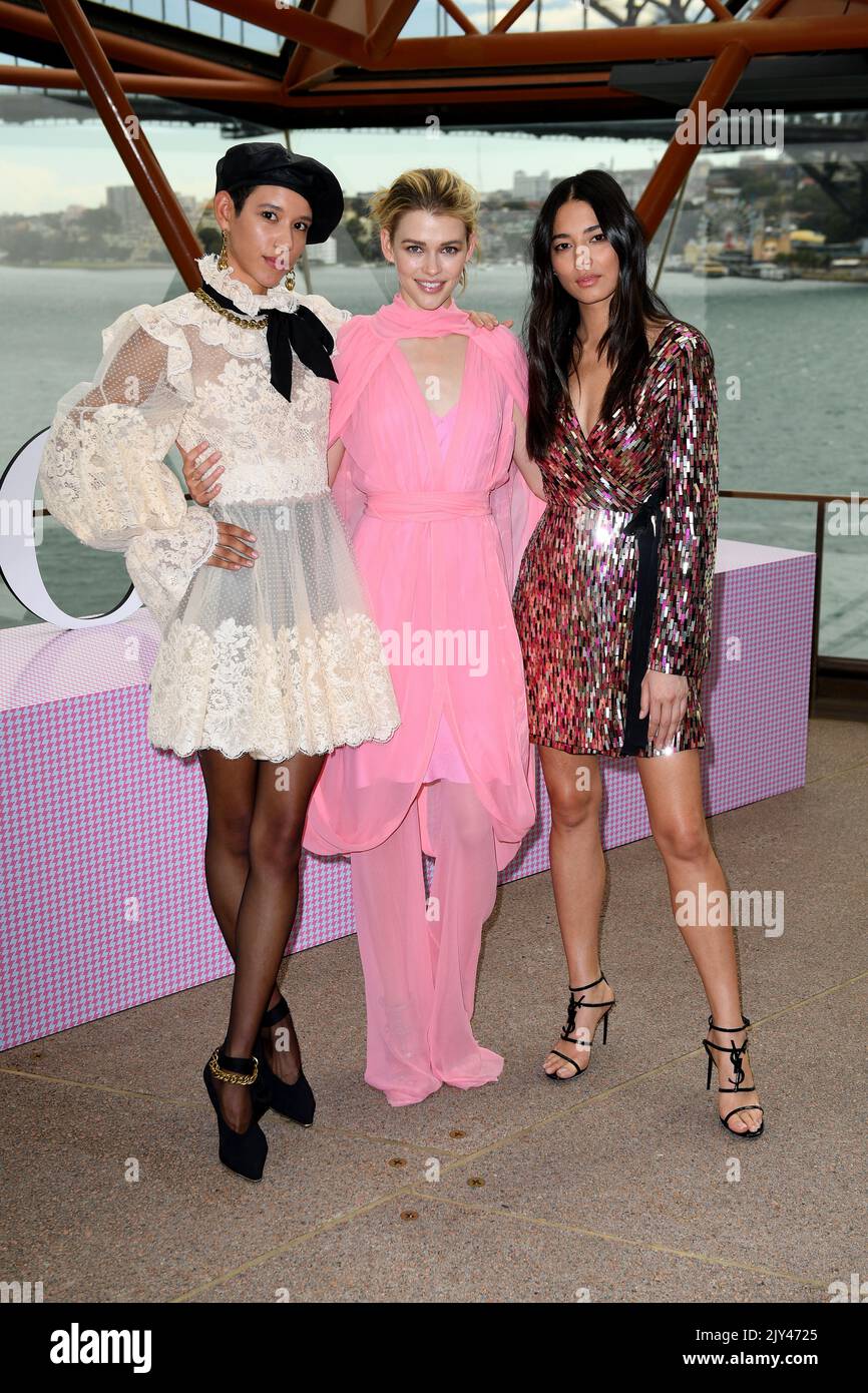(L-R) American model Dilone, Victoria Lee and Jessica Gomes arrive at ...