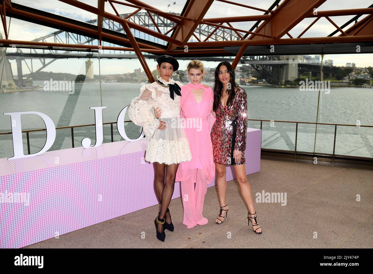 (L-R) American model Dilone, Victoria Lee and Jessica Gomes arrive at ...