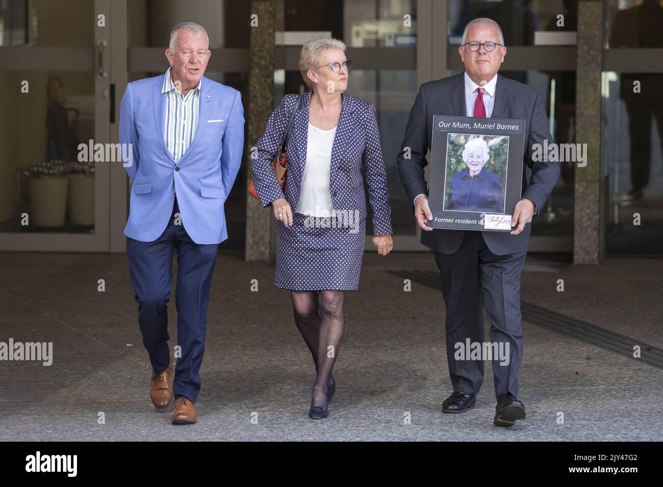 (L-R) Siblings Graham, Debra and Michael Barnes leave the Commonwealth ...