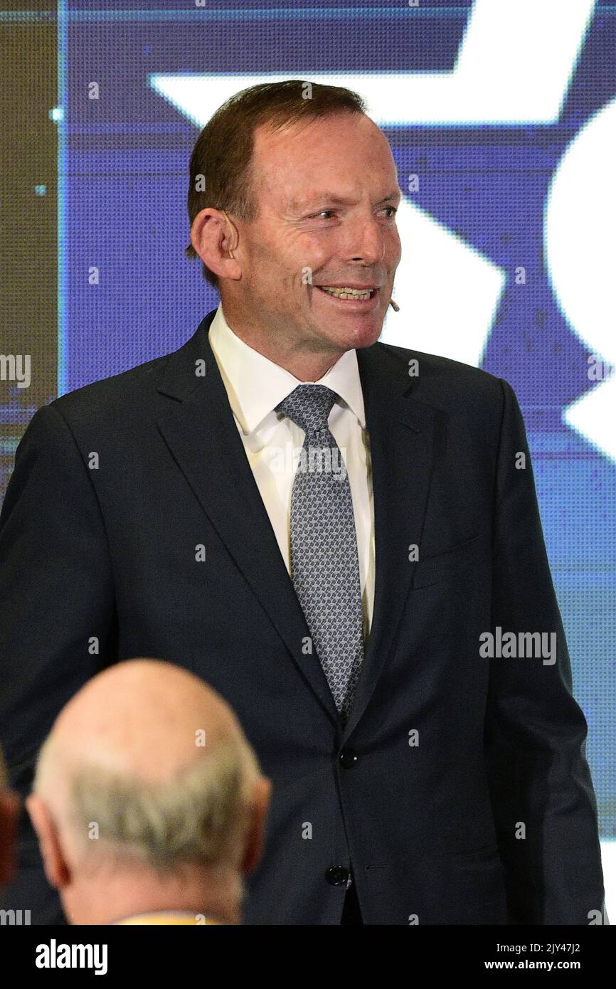 Former Australian Prime Minister Tony Abbott is seen during an address ...