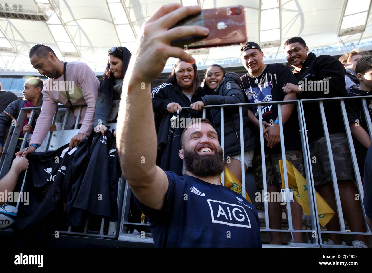 Liam Coltman takes a selfie after the New Zealand All Blacks captains ...