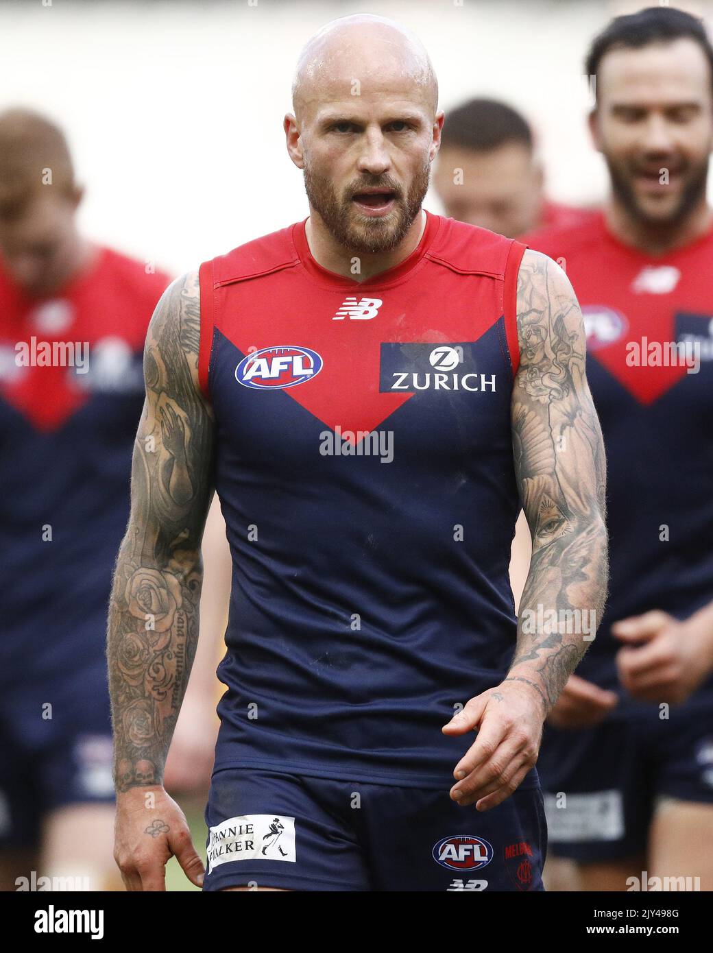 Nathan Jones of the Demons looks dejected after the Round 21 AFL match ...