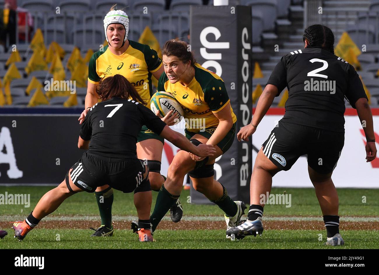 Grace Hamilton of the Wallaroos with possession during the Australian ...