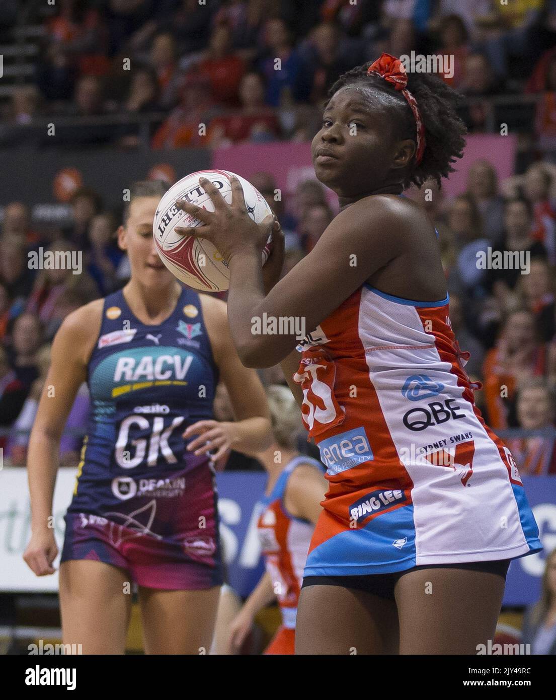 Sam Wallace of the Swifts during the Round 12 Super Netball match ...