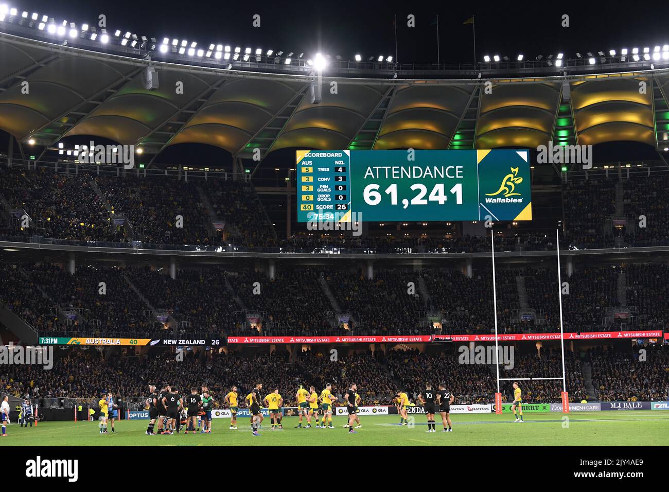 General view showing crowd attendance figure during the Bledisloe Cup ...