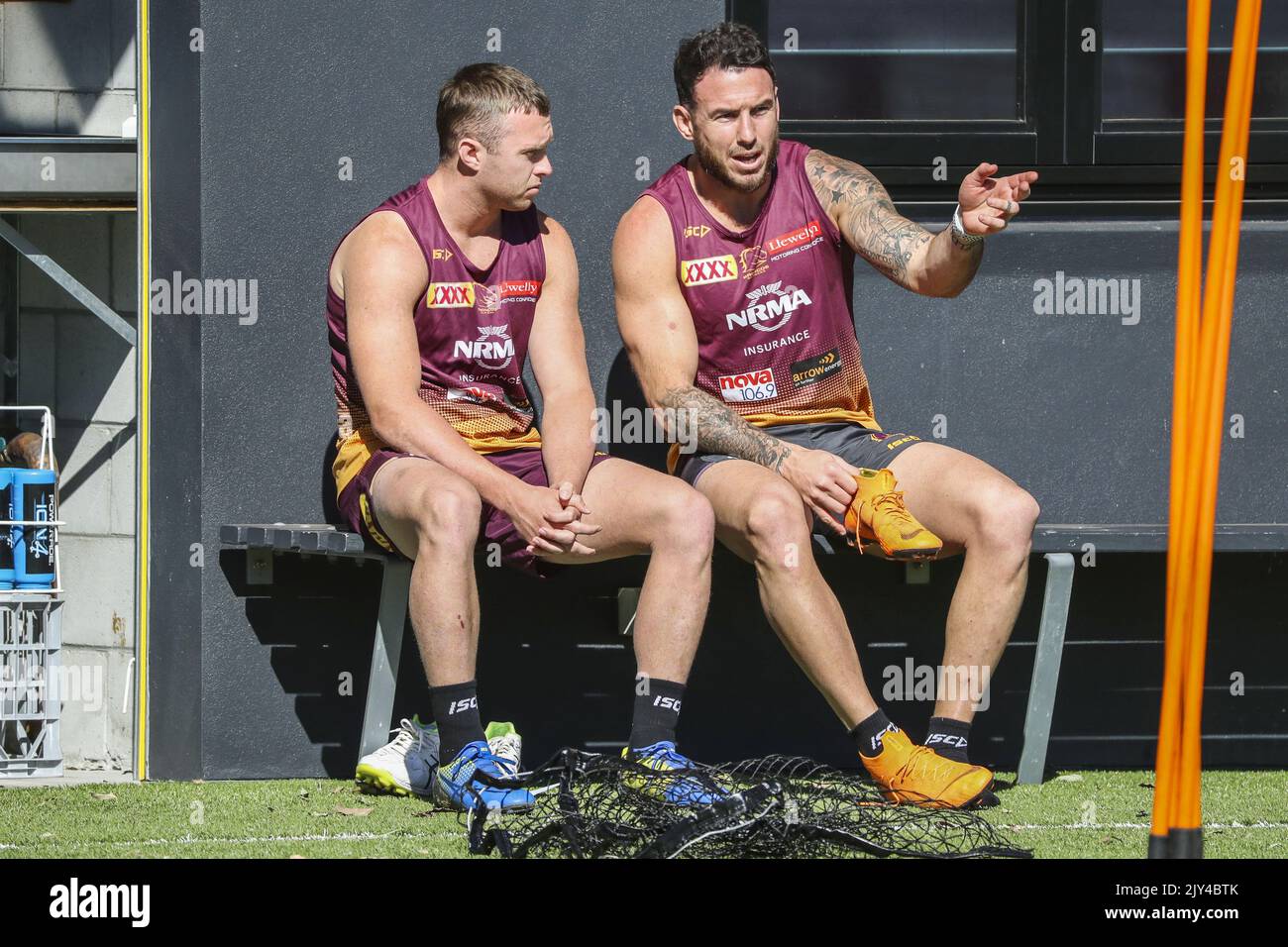 Brisbane Broncos player Jake Turpin and Darius Boyd are seen during a ...