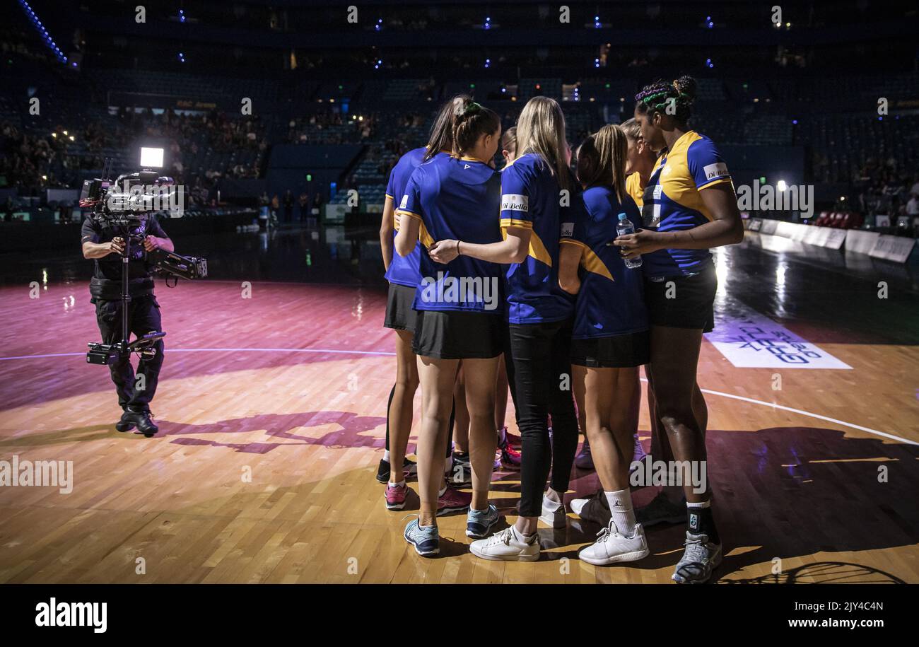 The Fever before the Round 12 Super Netball match between the West ...