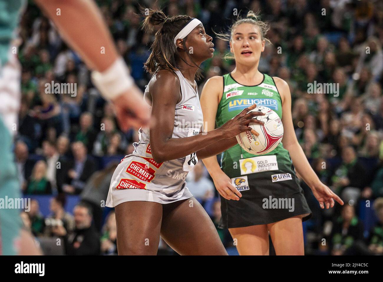 Shimona Nelson of the Magpies during the Round 12 Super Netball match ...