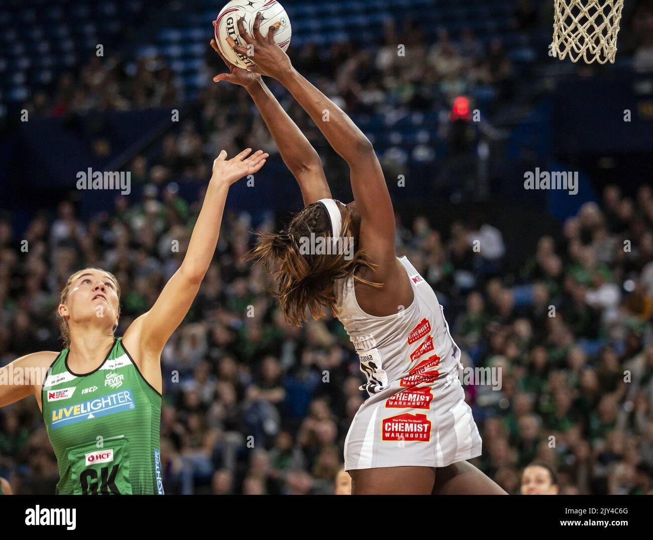 Shimona Nelson of the Magpies during the Round 12 Super Netball match ...