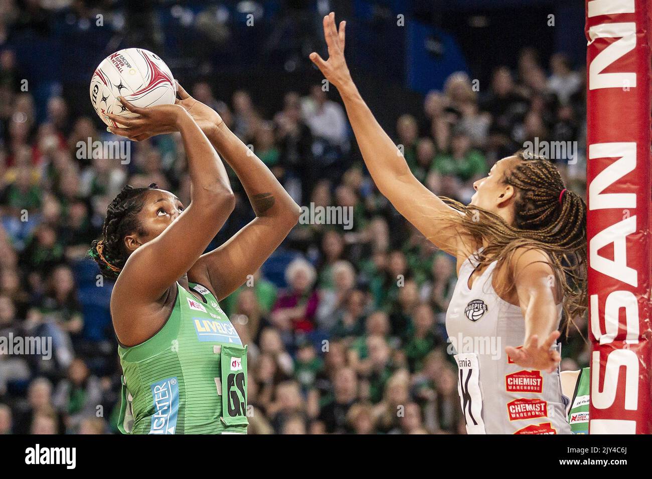 Jhaniele Fowler of the Fever during the Round 12 Super Netball match ...
