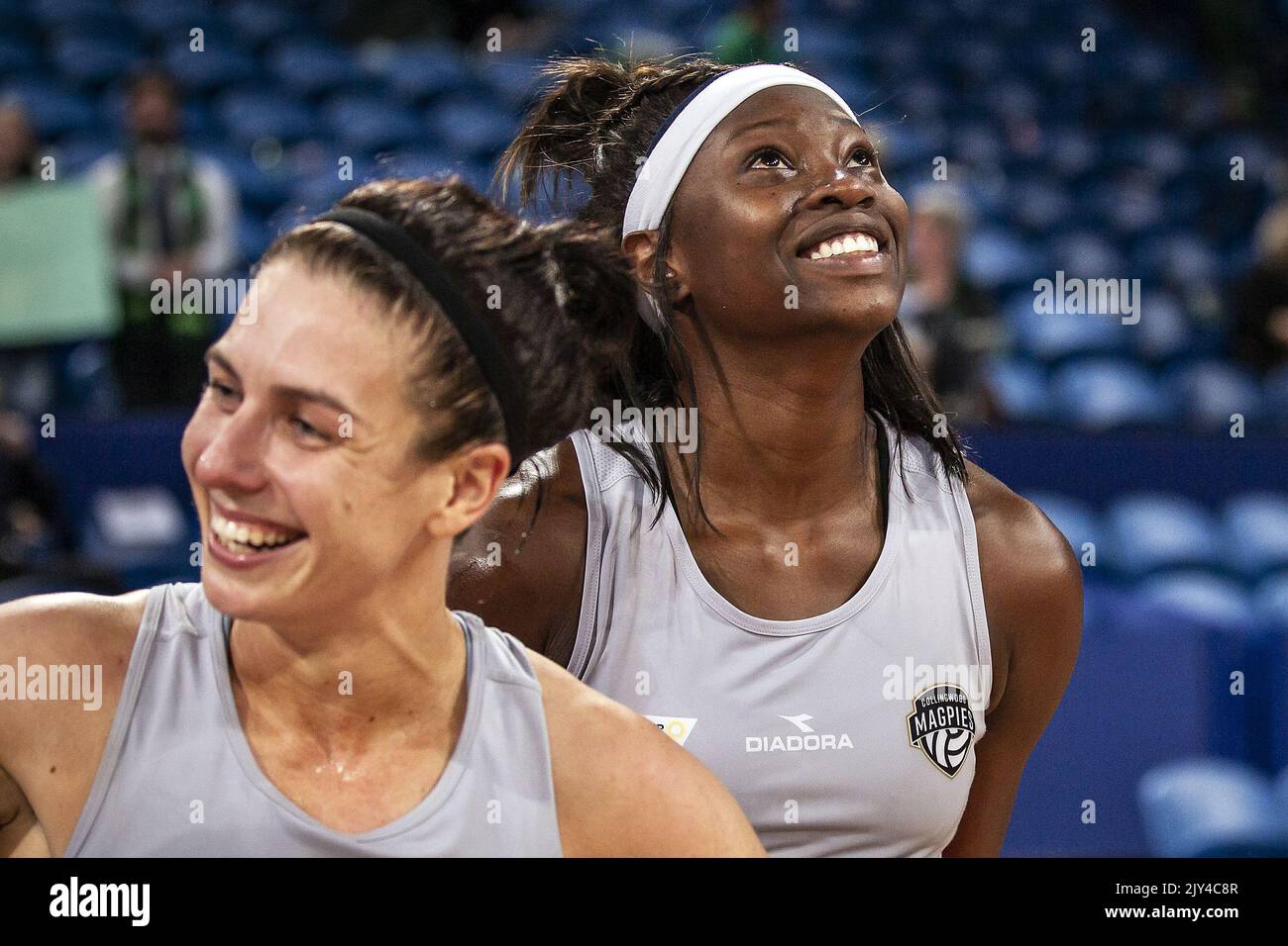 Shimona Nelson of the Magpies celebrates the Magpies win during the ...