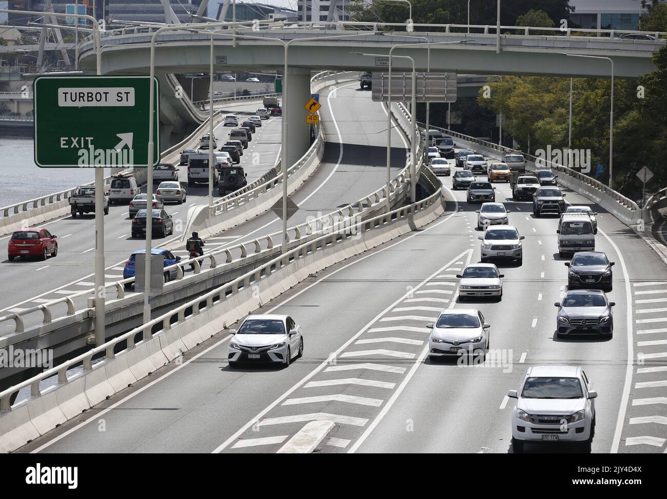 Traffic on the Riverside Expressway is seen in Brisbane, August 13 ...
