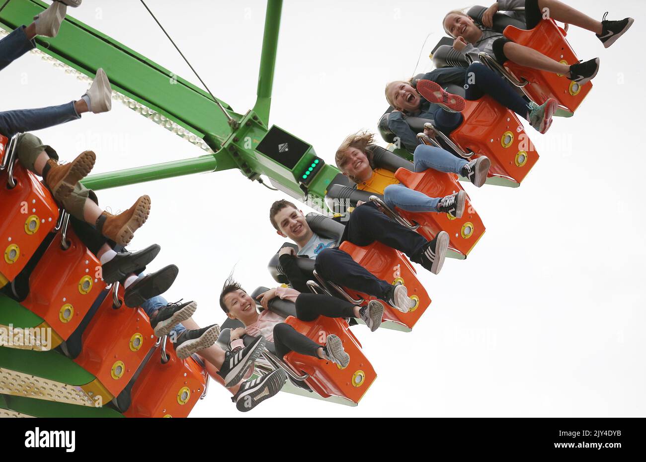 People enjoy the rides at Sideshow alley during the Brisbane Royal ...