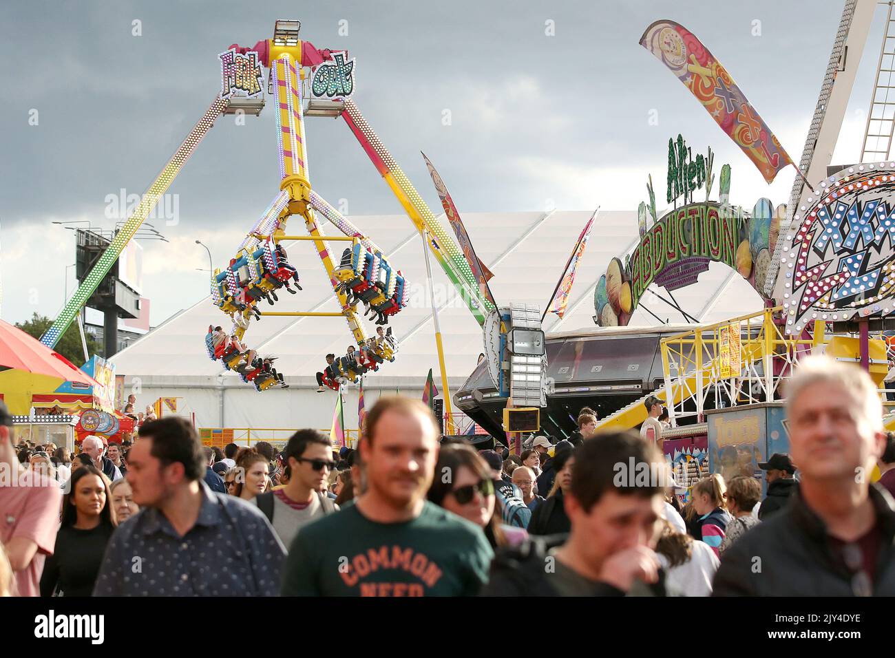 A crowd is seen at Sideshow alley during the Brisbane Royal Exhibition ...