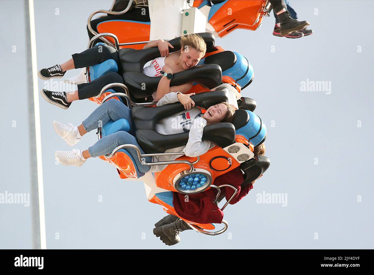 People enjoy the rides at Sideshow alley during the Brisbane Royal ...