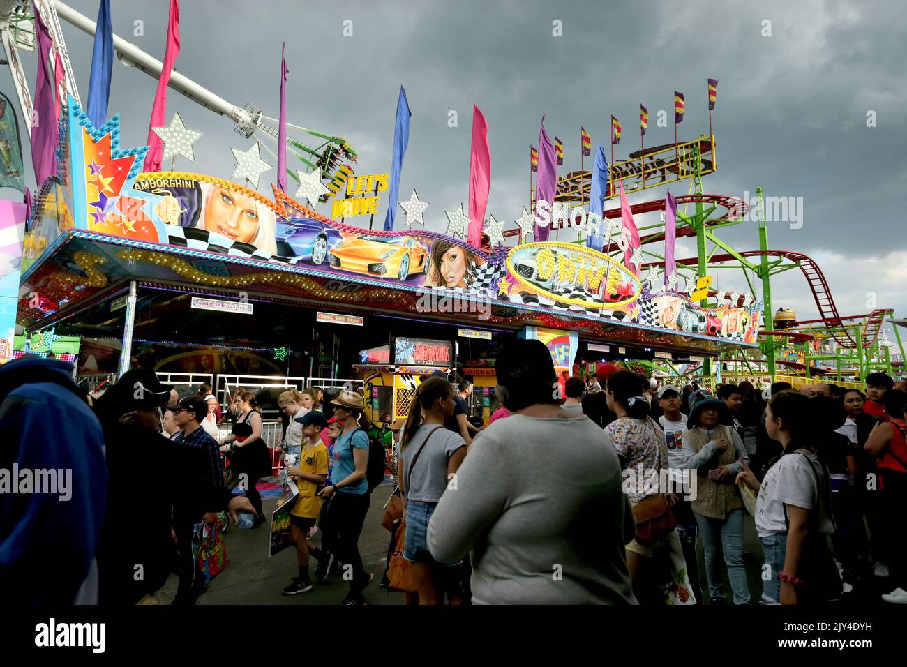 A crowd is seen at Sideshow alley during the Brisbane Royal Exhibition ...