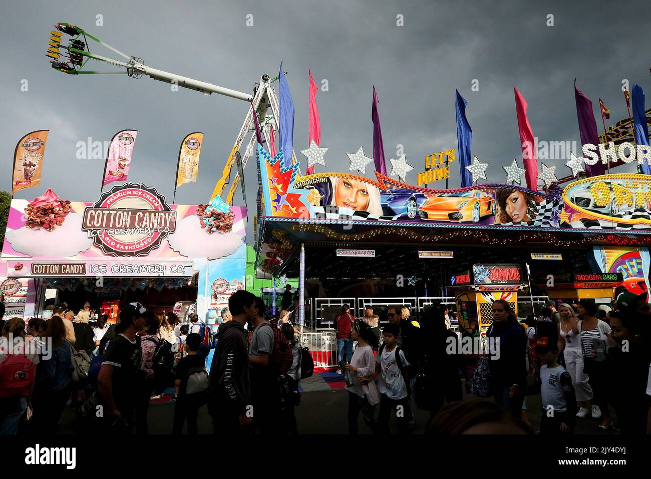 A crowd is seen at Sideshow alley during the Brisbane Royal Exhibition ...
