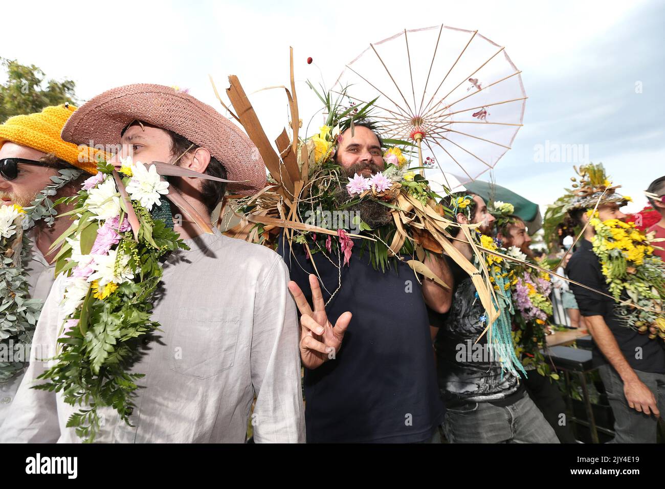 Decorated beard entrants pose at the Brisbane Royal Exhibition show ...