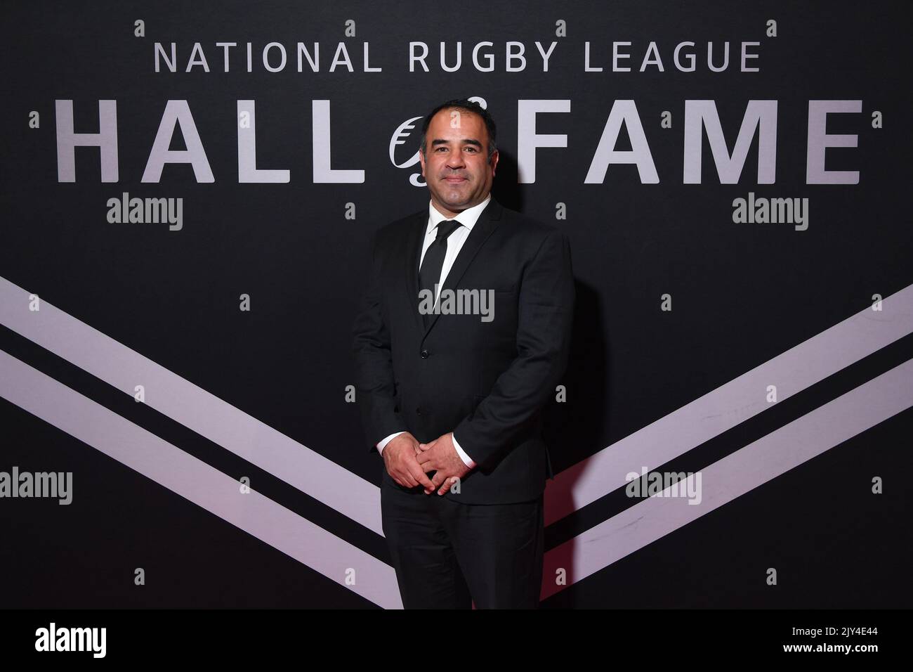 Stacey Jones poses for a photo on the red carpet at the 2019 NRL Hall ...
