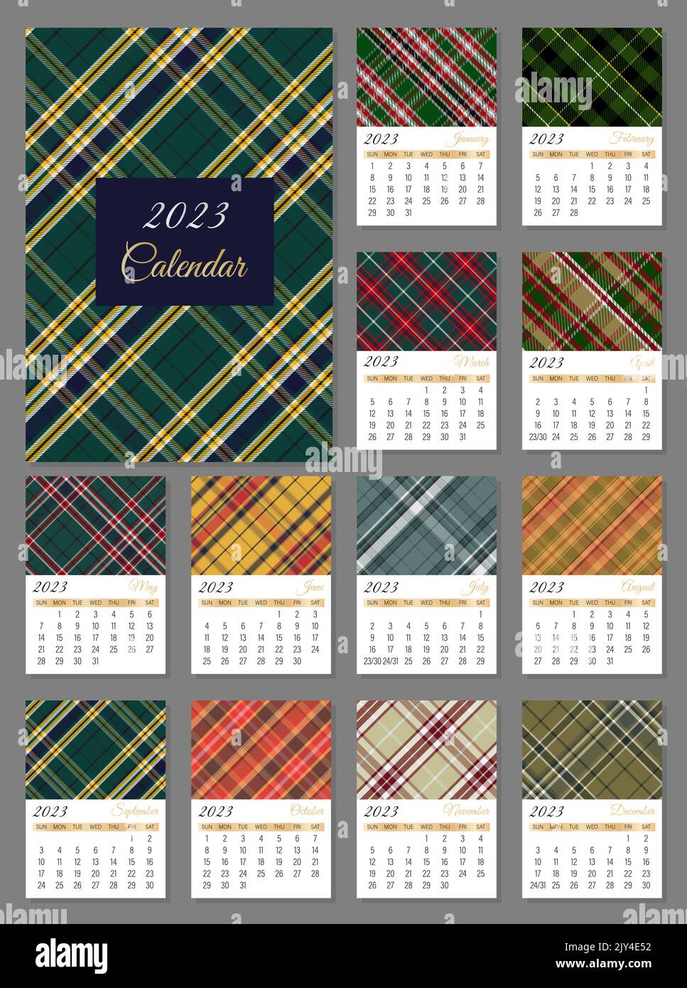 Modern stylish check plaid A4 Calendar 2023 Stock Vector Image & Art ...