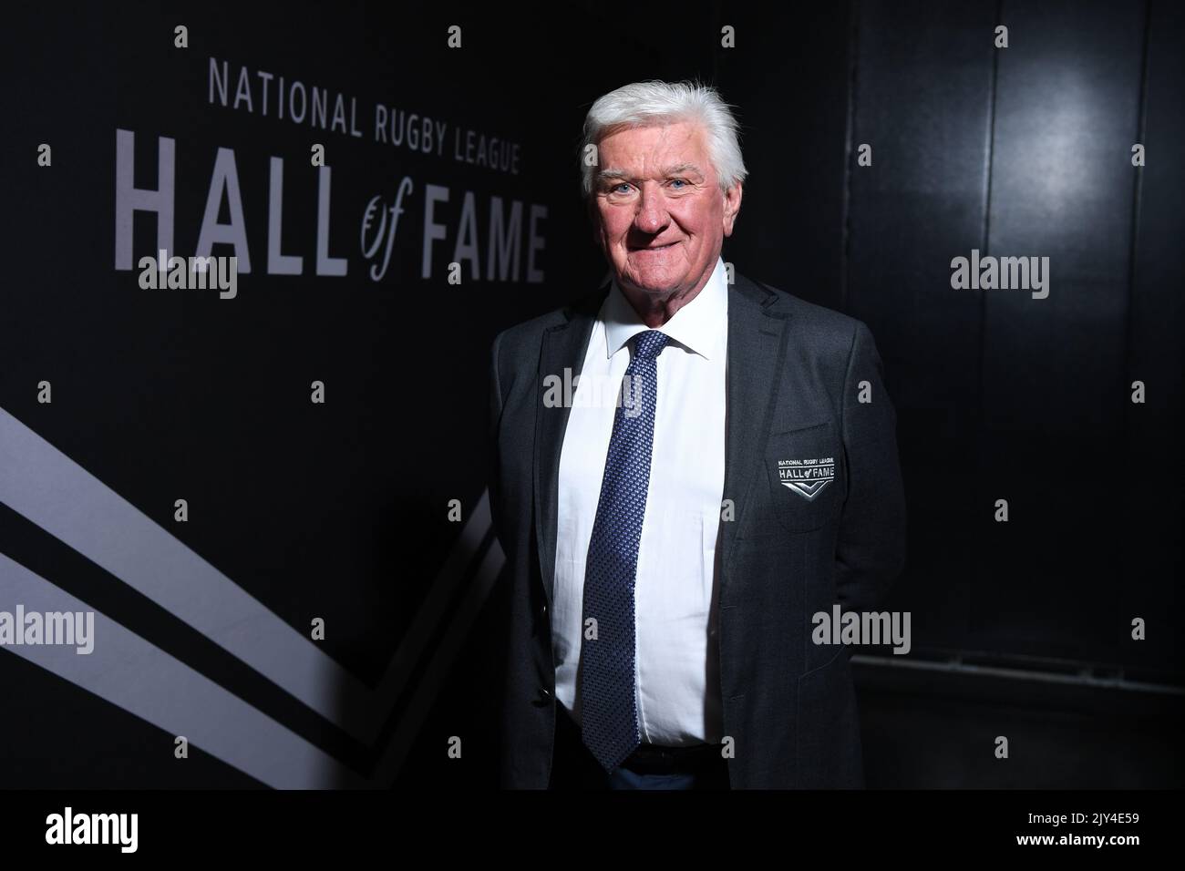 Ray Warren poses for a photo after being inducted at the 2019 NRL Hall ...