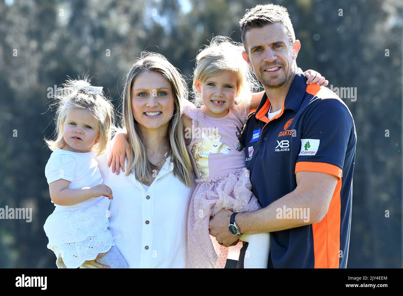 GWS Giants player Brett Deledio poses for a photo with wife Katie and ...