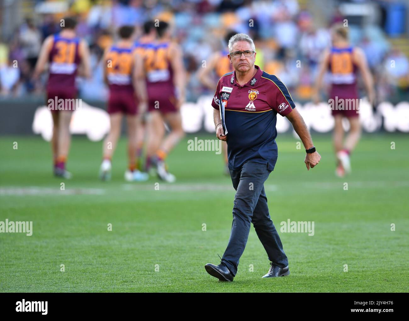 Lions coach Chris Fagan is seen during the Round 22 AFL match between ...