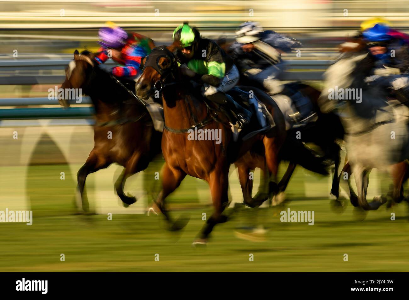 Jockey Stephanie Thornton rides Sienna Rose (centre) to victory in race ...
