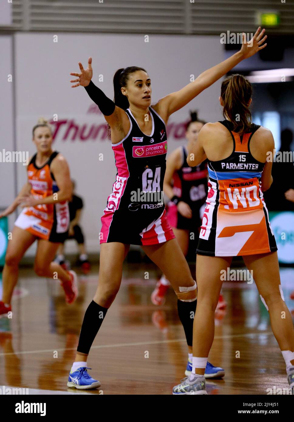 Maria Folau of the Thunderbirds defends Amy Paramenter of the Giants ...