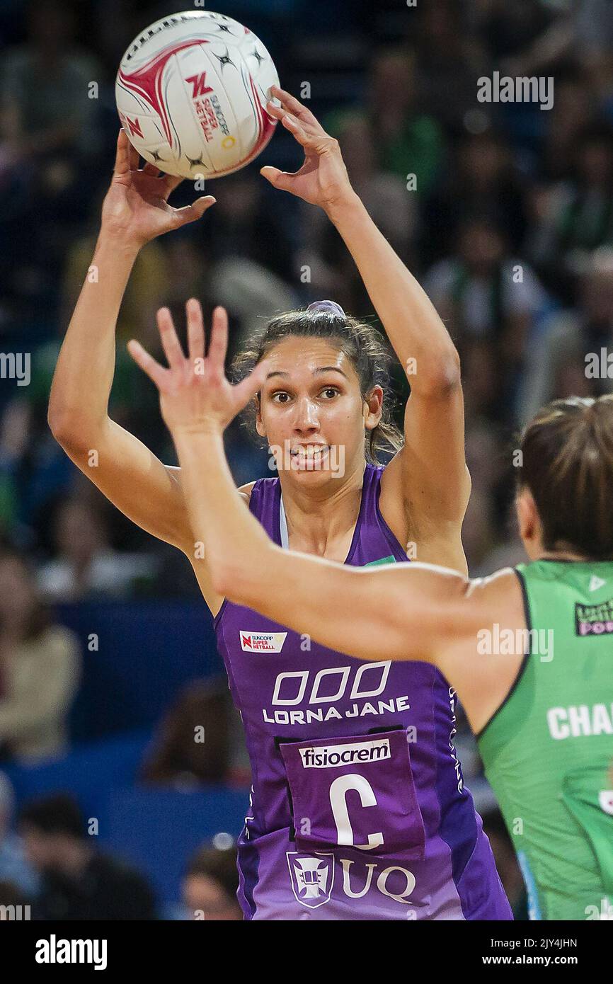 Jemma MiMi of the Firebirds during the Round 13 Super Netball match ...