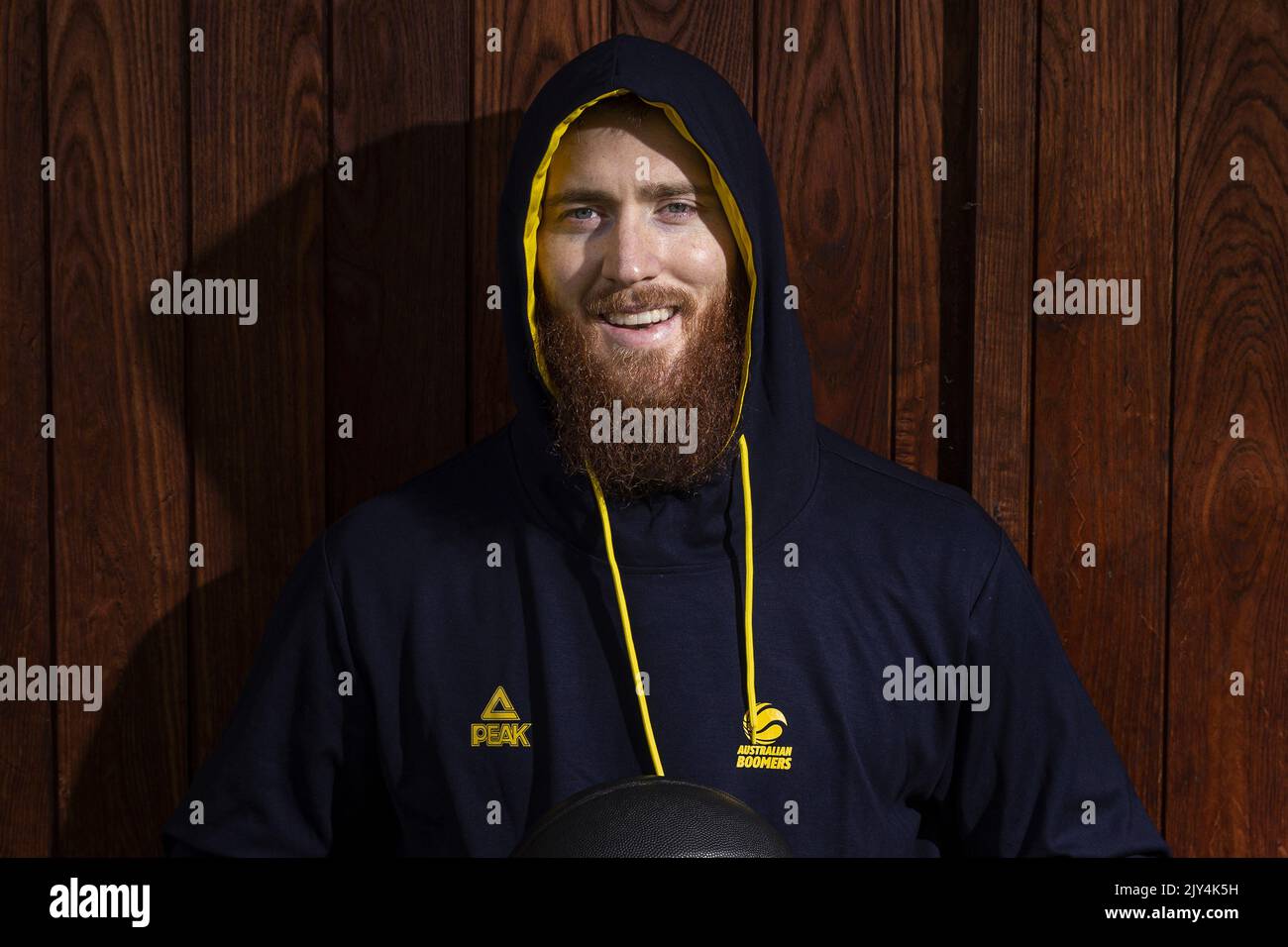 Australian Boomers player Aron Baynes poses for a photograph during a ...
