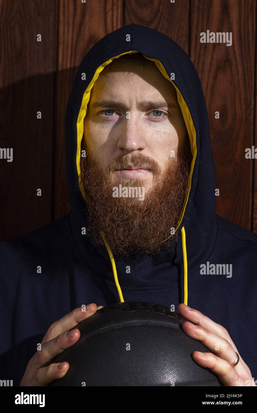 Australian Boomers player Aron Baynes poses for a photograph during a ...