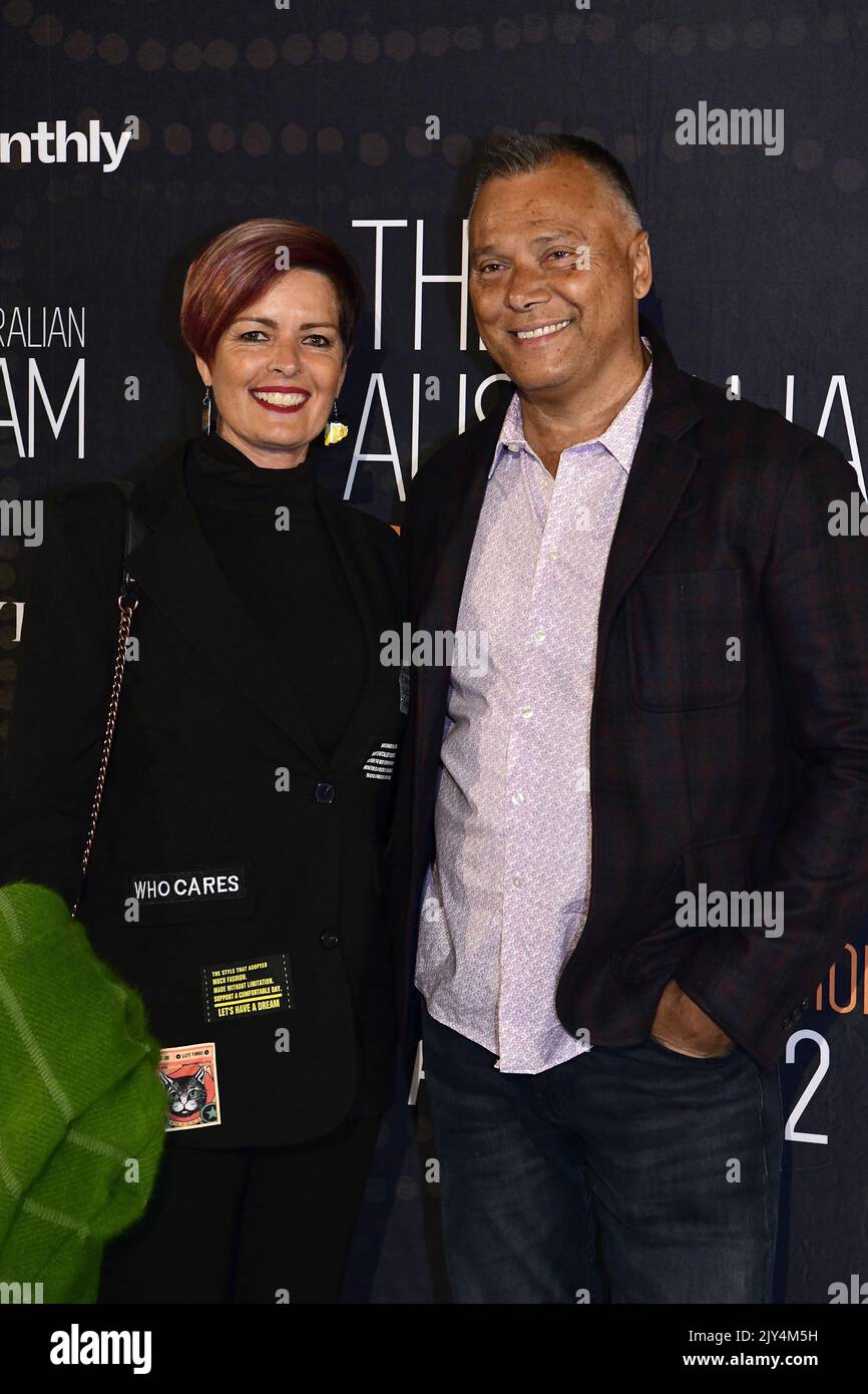 Journalists Tracey Holmes and Stan Grant are seen during the gala ...
